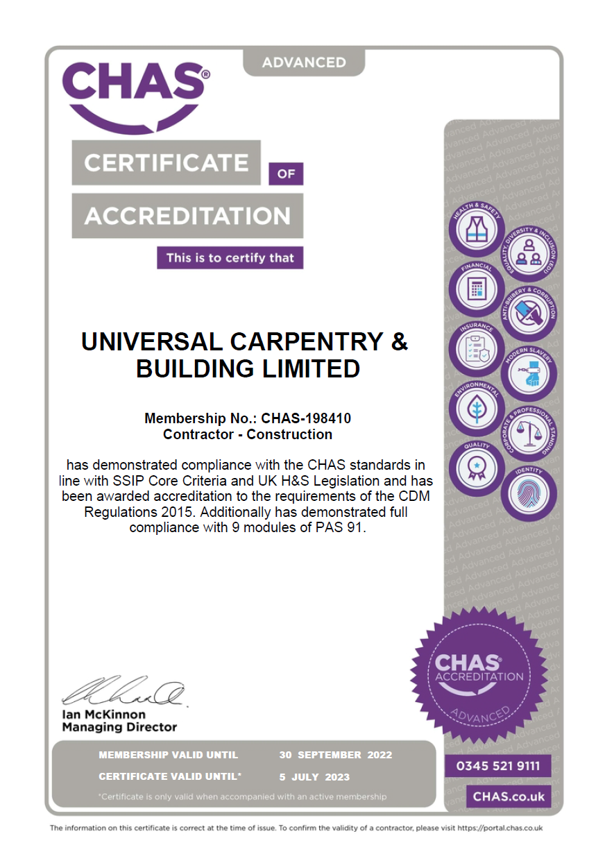 Accreditations | Universal Carpentry & Building Ltd