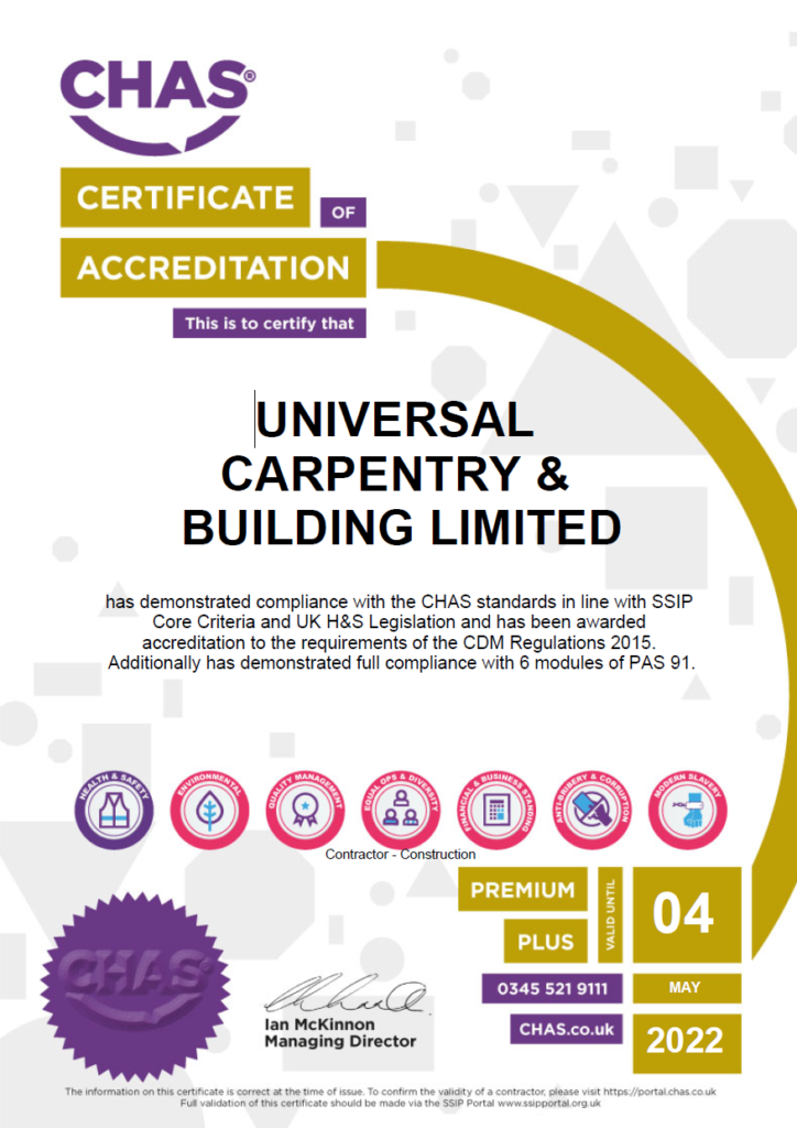 Accreditations | Universal Carpentry & Building Ltd