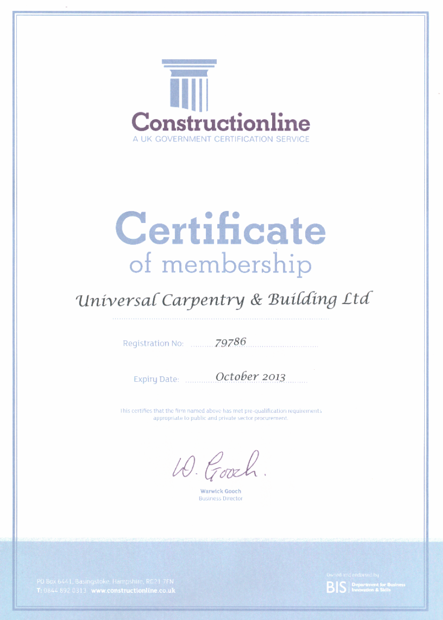 Accreditations | Universal Carpentry & Building Ltd